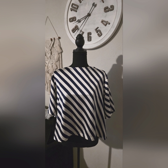 Express | Tops | Express Diagonal Striped Blue And White Blouse | Poshmark
